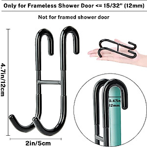 Shower Door Hooks (2-Pack),Stainless Steel Bathroom Hooks,No Drill No Stick Hooks,Frameless Glass Shower Door Towel Bath Ball Hooks,Shower Wiper Hook, Black