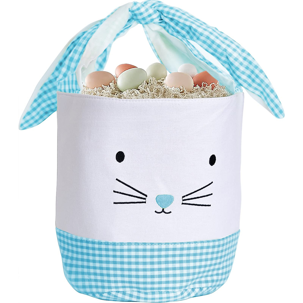 Easter Bunny Basket Egg Bags for Kids,Canvas Cotton Personalized Candy Egg Basket Rabbit Print Buckets Gifts Bags for Easter