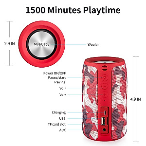 Bluetooth Speaker,MusiBaby Bluetooth Speakers,Outdoor, Portable,Waterproof,Wireless Speakers,Dual Pairing, Bluetooth 5.0,Loud Stereo,Booming Bass,1500 Mins Playtime for Home,Party (M68 Blue+Red)
