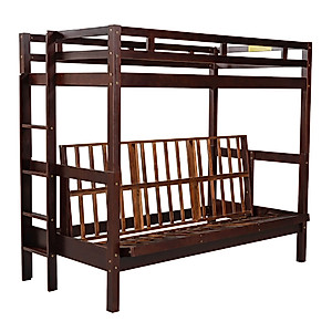 Harper & Bright Designs Twin Over Futon Bunk Bed,Wood Futon Bunk Bed Frame,Twin Over Full Bunk Bed with Couch,Detachable Bunk Bed Futon for Kids,Teens,Espresso
