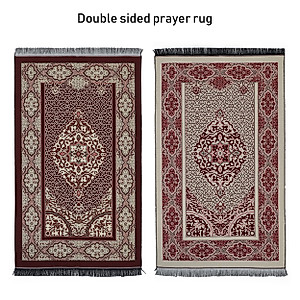 SAQENZA Muslim Prayer Rug Double Sided - Prayer Mat 3 Pieces Set - Gift Kufi Hat - Gift Prayer Beads (99) - Muslim Gifts for Men, Women and Kids