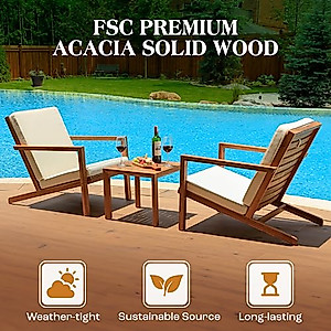 IDZO Natural 3-Piece Patio Bistro Sets with Foldable 400lbs Weight Endurance Chairs, a 220lbs Shelf Table, Made from FSC-Certified Acacia Wood, Featuring Washable Cushions and an Ergonomic Design