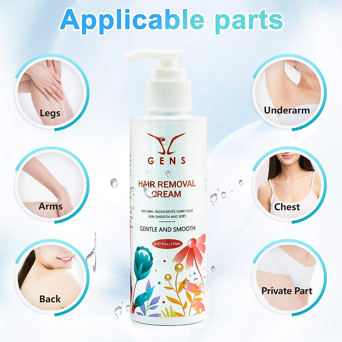 Hair Removal Cream Painless for Women and Men Suitable for Body Skin and Private Parts JC Gens Soothing Depilatory