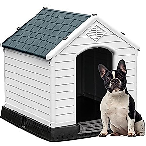 YITAHOME Large Plastic Dog House Outdoor Indoor Insulated Doghouse Puppy Shelter Water Resistant Easy Assembly Sturdy Dog Kennel with Air Vents and Elevated Floor (28.5''L*26''W*28''H, Gray)