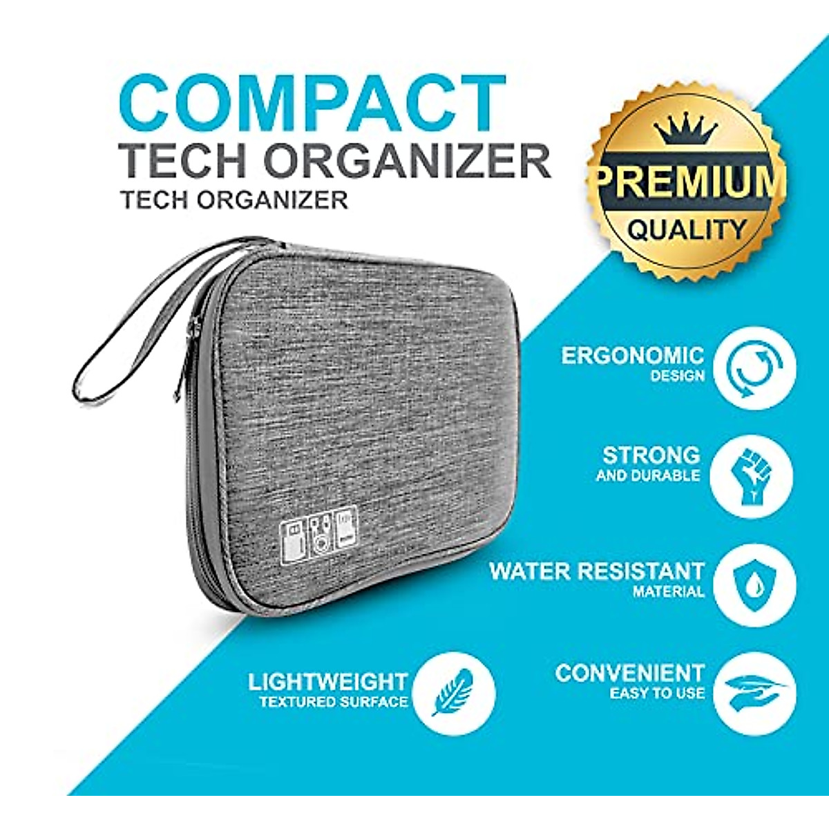 ToolBay Travel Essentials Cable Organizer Bag - Small Charging Cord Storage, Charger, Cables, Cord Storage and Accessory Bag, Grey, for Travel, Work and School (Grey)