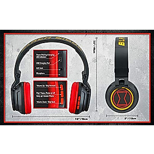 eKids Black Widow Kids Bluetooth Headphones, Wireless Headphones with Microphone Includes Aux Cord, Volume Reduced Kids Foldable Headphones for School, Home, or Travel