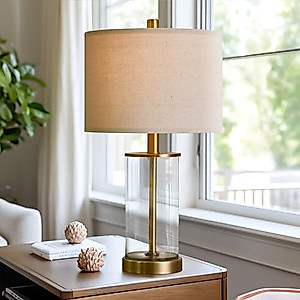 USumkky 20'' Glass Table Lamps Set of 2 for Bedroom Living Room,Gold Glass Bedside Lamps for Nightstands with USB Ports and AC Outlets(Bulbs not Included)