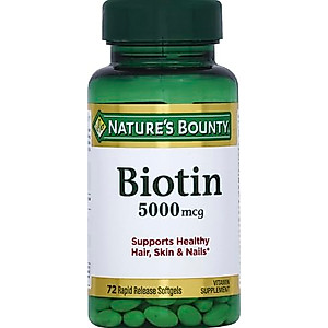 Nature's Bounty Biotin, Vitamin Supplement, Supports Metabolism for Energy and Healthy Hair, Skin, and Nails, 5000 mcg, 72 Softgels
