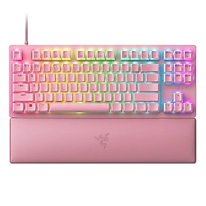 Razer Huntsman V2 TKL Tenkeyless Gaming Keyboard: Fast Linear Optical Switches Gen2 & 8000Hz Polling Rate - Detachable Type-C Cable - PBT Keycaps - Ergonomic Wrist Rest - Quartz Pink