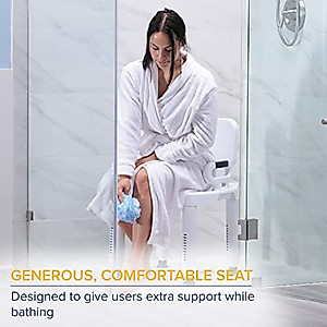 Drive Medical RTL12505 Handicap Bathroom Bench with Back and Arms, White