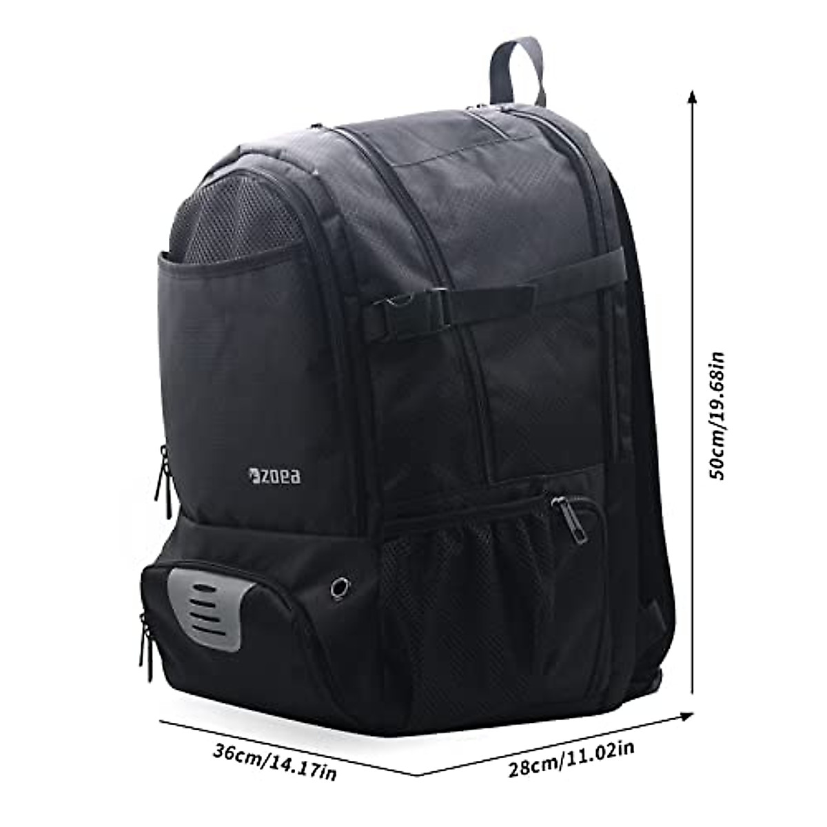 ZOEA Large Basketball Bag - Backpack for Basketball, Soccer & Volleyball Football Gym Includes Shoe & Ball & Laptop Compartment (Black)
