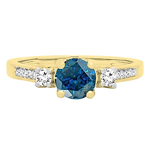 Dazzlingrock Collection 5 MM Round Blue Diamond, White Sapphire & Diamond Ladies Engagement Ring in 14K Yellow Gold, Size 8