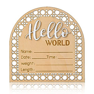 Baby Announcement Sign, 5.5 Inch Wooden Birth Newborn Welcome Sign Hello World New Baby Name Sign, Name Plaques for Girl Boys Photo Prop Baby Shower Nursery Hospital