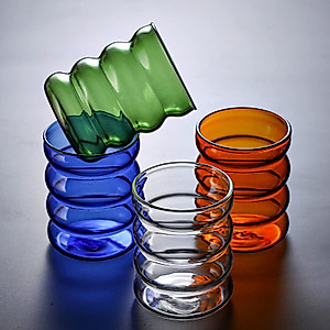 URMAGIC Swirl Drinking Glasses, 10Oz Wave Shape Glass Cup,Clear Beer Glasses,Cocktail Glasses,Whiskey Glasses,Coffee Glasses,Wine Glass,Goblet Cup,Juice Glass,Beverage Cups