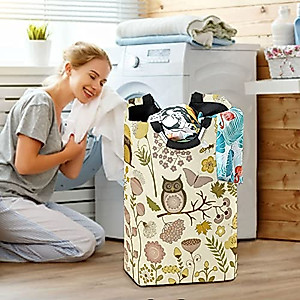 Kigai Owls Flowers Laundry Basket Large Collapsible Waterproof Laundry Hamper with Handles Portable Storage Basket Dirty Clothes Toys Organizer for College Dorms, Nursery, Bathroom