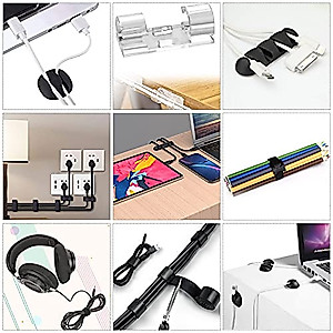 Cord Management Organizer Kit 4 Cable Sleeve Split with 41Self Adhesive Cable Clips Holder, 10pcs and 2 Roll Self Adhesive tie and 100 Fastening Cable Ties for TV Office Car Desk Home