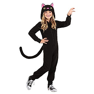 Black Cat Costume for Kids, Cat One-piece Jumpsuit with Tail, Kitty Costume for Boys & Girls for Halloween X-Large
