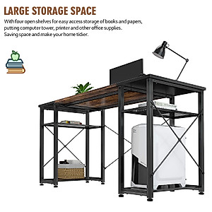 Foxemart Computer Desk 47" Office Desk with Storage Shelves, Industrial Student Study Writing Desk, Modern Work Desk for Home Office, Small Desk Gaming PC Table Workstation, Rustic and Black