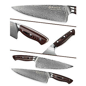 Damascus Chef Knife 8 Inch Kitchen Knives Professional Super Steel VG10 High Carbon Stainless Very Sharp Damascus Steel Knife Comfortable Ergonomic Micarta Handle Luxury Gift Box