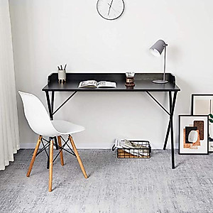 Alecono Black Desk 47'' Writing Computer Desk for Home Office Small Spaces Modern Study Sturdy PC Gaming Table, Black Wood