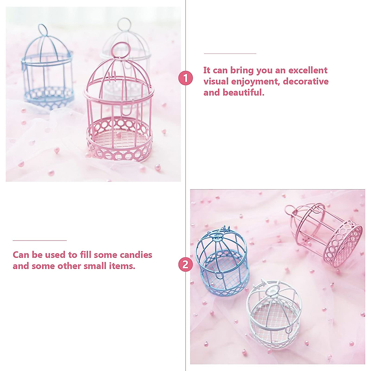 Metal Wall Hanging Bird Cage Mini Desktop Storage Decor Hollow Iron Bird Cage Organizer Home Office Desktop Decor 3pcs Bird Cage Tealight Holder