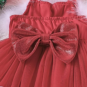 Baby Girl Christmas Dress Sleeveless Mesh Tulle Ruched Fluff Trim Bowknot Sweet with Santa Hat Princess Fall Winter (Red, 2-3 Years)