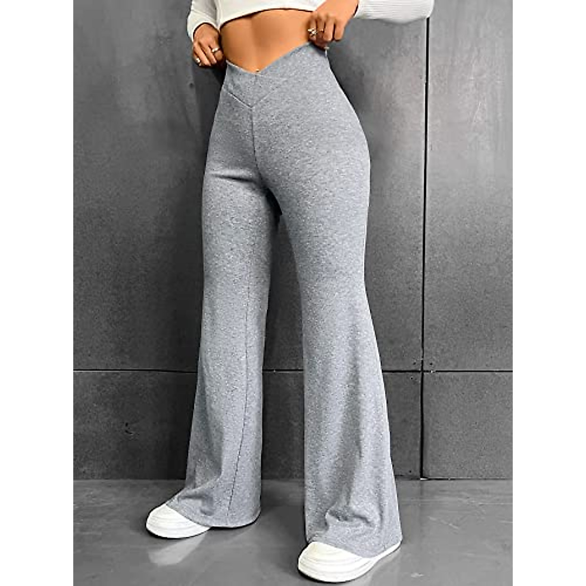 QCIV Womens Yoga Pants Bootcut High Waist Leggings Workout V Crossover Sweatpants Workout Trousers Stretch Grey, X-Small