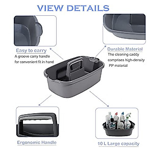Hioffice Cleaning Caddy Large Plastic Storage Basket Shower Caddy Tote Organizer Basket with Handle, caddy for Cleaning Products, Bathroom, Kitchen, Garden, Garage, Tool, Cleaning Supplies, Gray