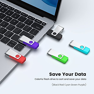 Aiibe 64GB Flash Drive 3.0 5 Pack 64GB USB 3.0 Thumb Drive USB Drive 64GB Jump Drive Memory Stick Multi Pack 64GB Flash Drives (64G, 5 Mixed Colors: Black Red Cyan Green Purple)