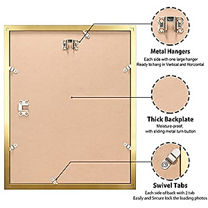 LaVie Home 11x14 Picture Frames (2 Pack, Gold), Simple Designed Wood Frame Set for Pictures 11x14, Horizontal and Vertical Formats for Wall Mounting,
