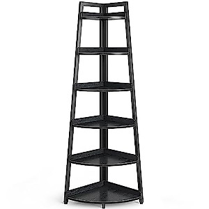 Rolanstar Corner Shelf, 6 Tier Modern Corner Bookshelf Industrial Corner Ladder Shelf Plant Stand for Display Rack for Living Room, Home Office, Bathroom, Small Space, Black