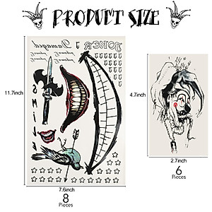 14 Sheets Halloween Joker Tattoos Kit,Halloween Temporary Tattoos are perfect for Halloween,Parties,Cosplay and Costumes,Harley Quinn Tattoos Stickers for Children and Adults,Large-Size 8.3'' x 11.8''
