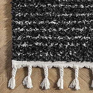 nuLOOM Sadie Moroccan Diamond Tassel Shag Area Rug, 3' x 5', Black
