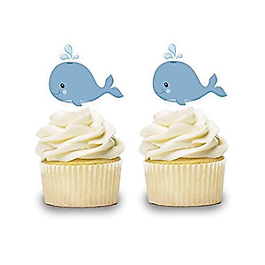 Baby Blue Whale Cupcake Toppers 12 PCS, Cake Picks, Baby Shower, Ocean Sea Animals Birthday Party Decorations Supplies, Under the Sea Themed