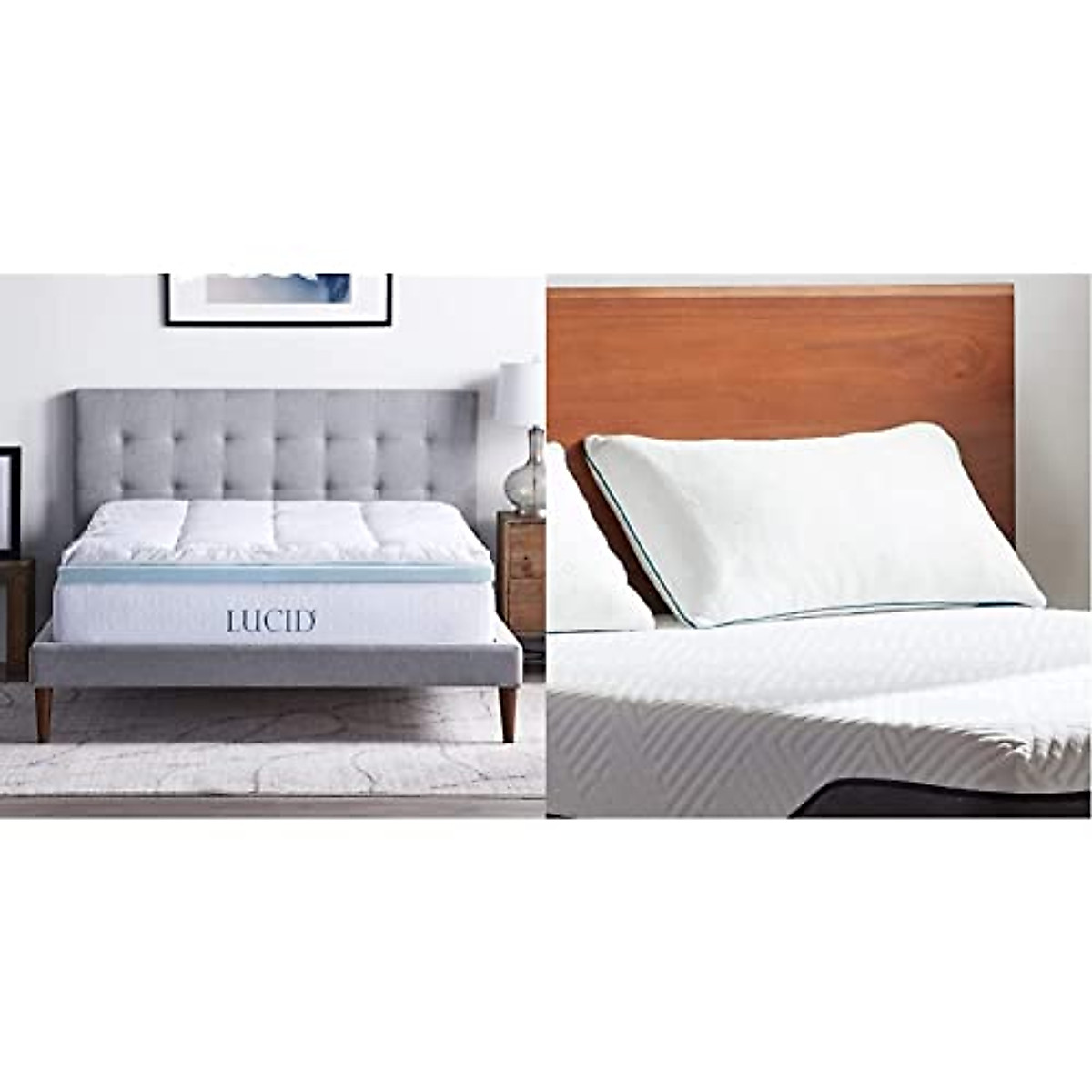 LUCID 4 Inch Down Alternative and Gel Memory Foam Mattress Topper - Three Toppers in One - Queen & Premium Shredded Memory Foam Pillow - Hypoallergenic - Moldable Loft - 2 Pack - Queen