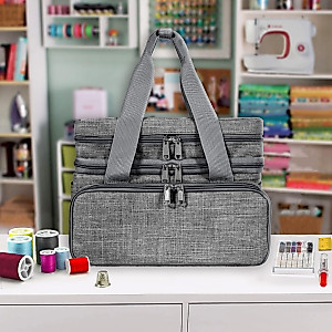 SINGER Sewing Accessories Organizer (Bag Only) – Double Layer Portable Sewing Storage Bag | 2 Detachable Pouches and 18 Compartments, Large Sewing Supplies & Crafting Carry-all (Gray)