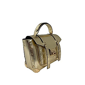 Michael Kors Manhattan Medium Leather and Logo Satchel (Pale Gold)