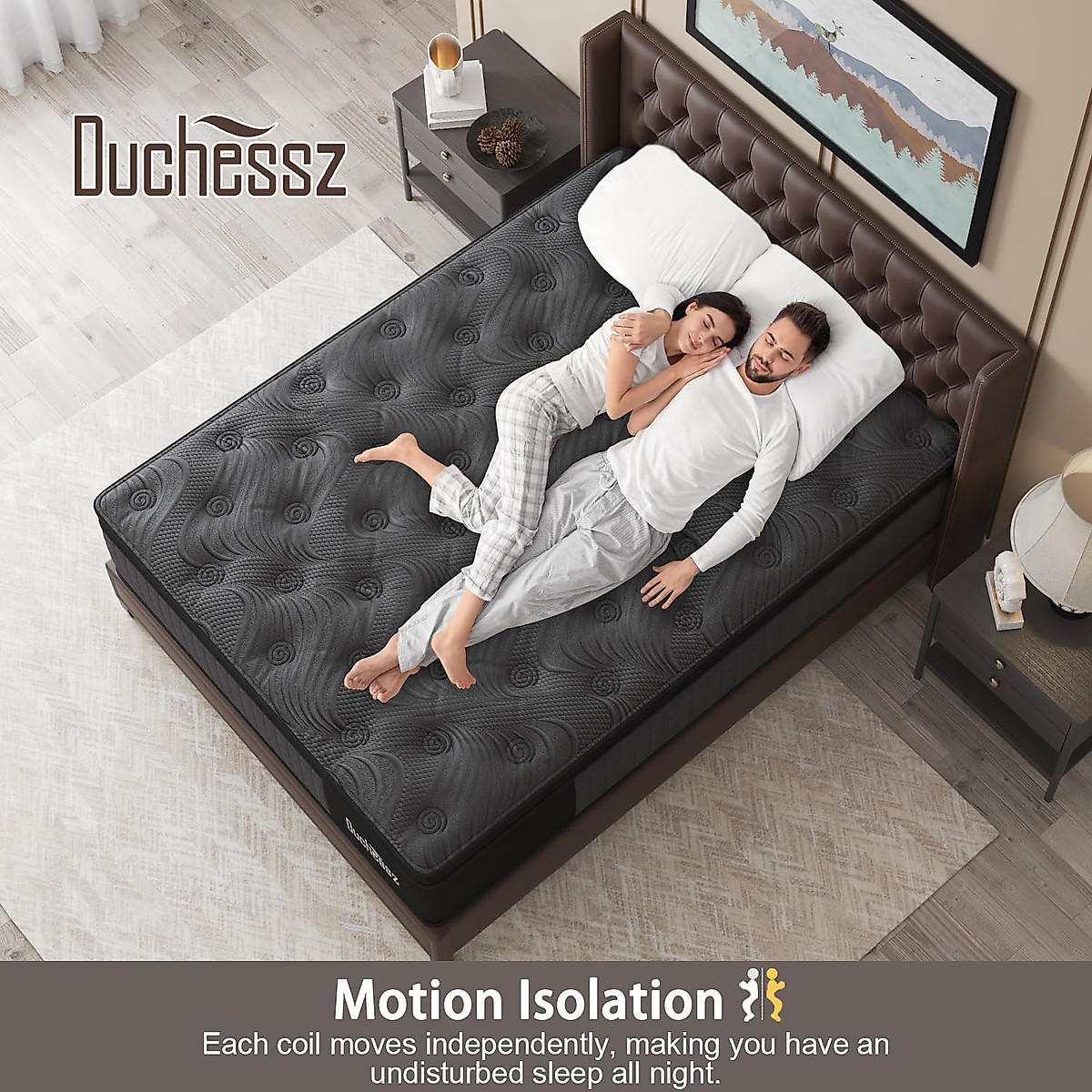 Duchessz Queen Mattress, 14 Inch Hybrid Mattress Black with Gel Memory Foam and Individually Pocket Innerspring Euro Top Mattress Medium Firm for Motion Isolation, Edge Support, 100 Night Trial