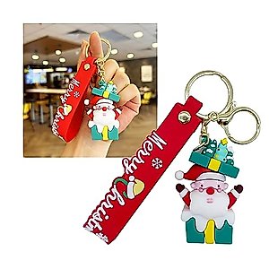 GKmow 1 PC Santa Claus Key Chain, 2.6" x 1.5" Christmas Theme Key Bag, Car Universal Soft Key Pendant Gift (Green)