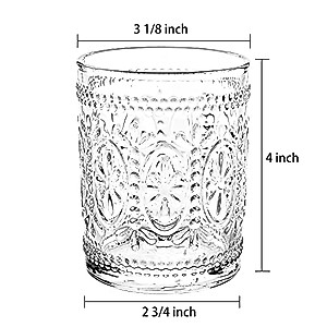 Bekith 6 Pack Drinking Glasses, 9.5 oz Romantic Water Glasses Tumblers, Heavy Duty Vintage Glassware Set for Whisky, Juice, Beverages, Beer, Cocktail
