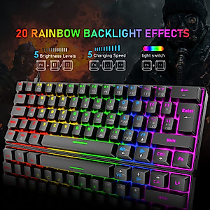 60% True Mechanical Gaming Keyboard Ultra-compact with 20 Rainbow Backlit Type C Wired Programmable 62 Keys Linear Red Switch Waterproof Non-Conflict and Gaming Mouse Pad  for PC/Laptop/PS5（Black)