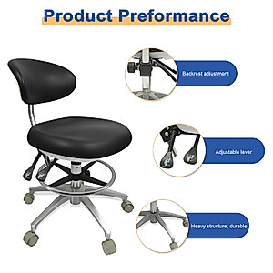 LIMKOMES Medical Dental Assistant Stool with Adjustable Backrest Rolling Ergonomic Swivel Seating Dentist Chair for Clinics, Dental Office, Lab-Black