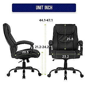 Office Chairs Computer Chairs Big and Tall 500lbs Desk Chair for Heavy People Wide Seat PU Leather Adjustable Rolling Swivel Ergonomic Chair with Lumbar Support Headrest, Black