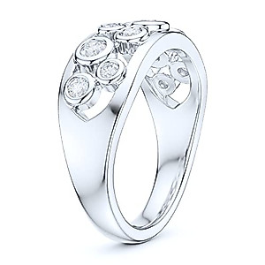 PRSTANI Sterling Silver Fashion Split Shank Bubbles Simulated Round Brilliant Cut Diamond Ring Wedding Band (5.5)