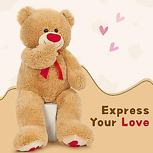 MaoGoLan Giant Teddy Bear 35" Stuffed Animal - Red Heart Footprints Big Teddy Bear Plush for Valentines Day Gift,Anniversary,Long Distance