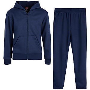 Quad Seven Boys' Fleece Jogger Set - 2 Piece Basic Solid Full Zip Hoodie and Sweatpants for Boys (Size: 8-18), Size 8-10, Navy