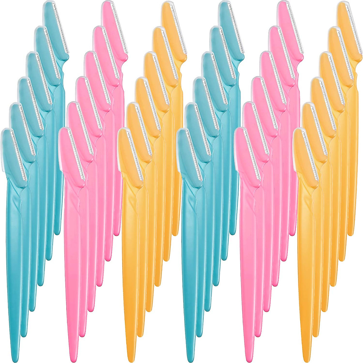 36 Pieces Eyebrow Razor Multipurpose Exfoliating Dermaplaning Tool Eyebrow Shaper Face Razor for Women Man With Precision Cover (Pink, Blue, Yellow)