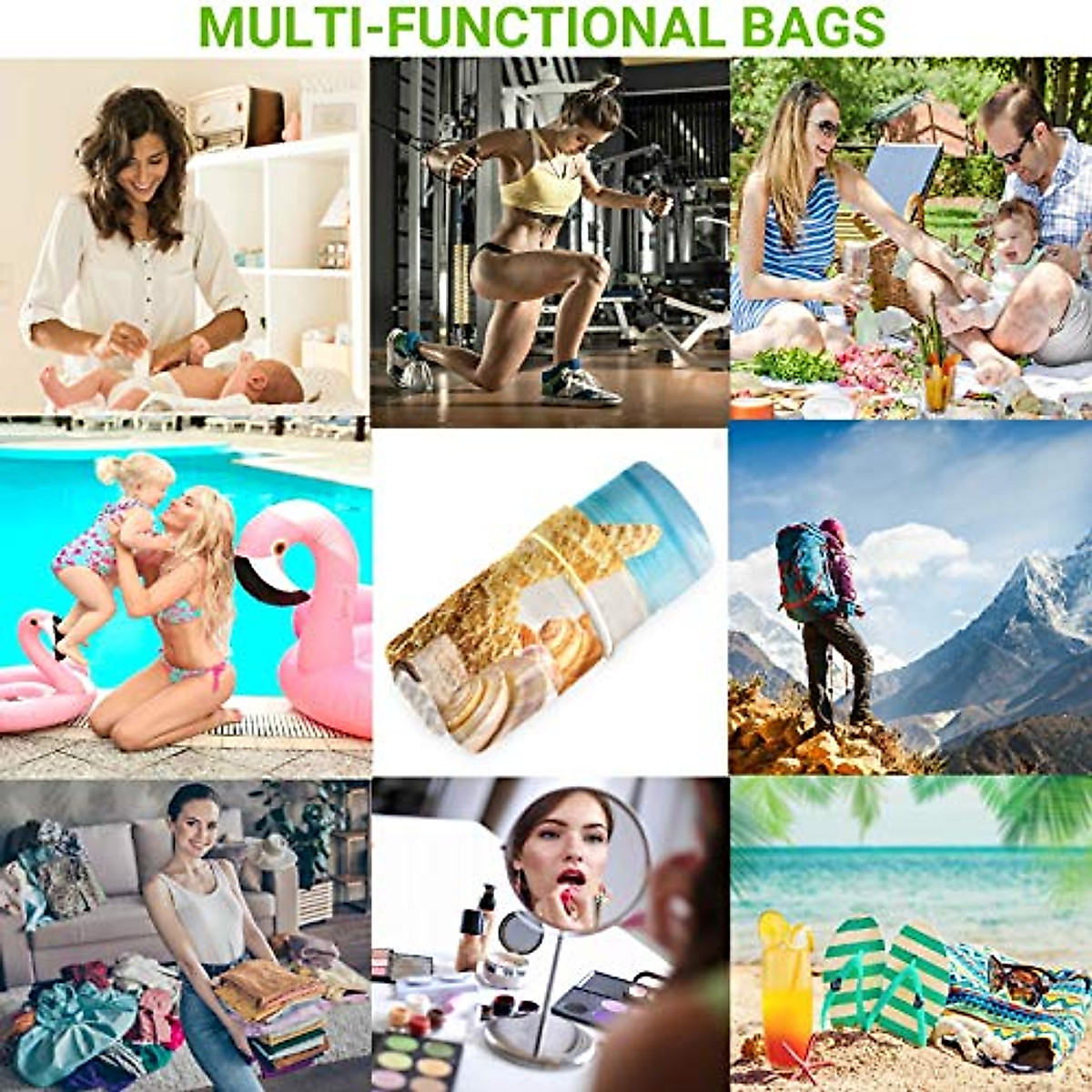 visesunny 2Pcs Wet Bag with Zippered Pockets Starfish Shell Washable Reusable Roomy Diaper Bag for Travel,Beach,Pool,Daycare,Stroller,Diapers,Dirty Gym Clothes, Wet Swimsuits, Toiletries