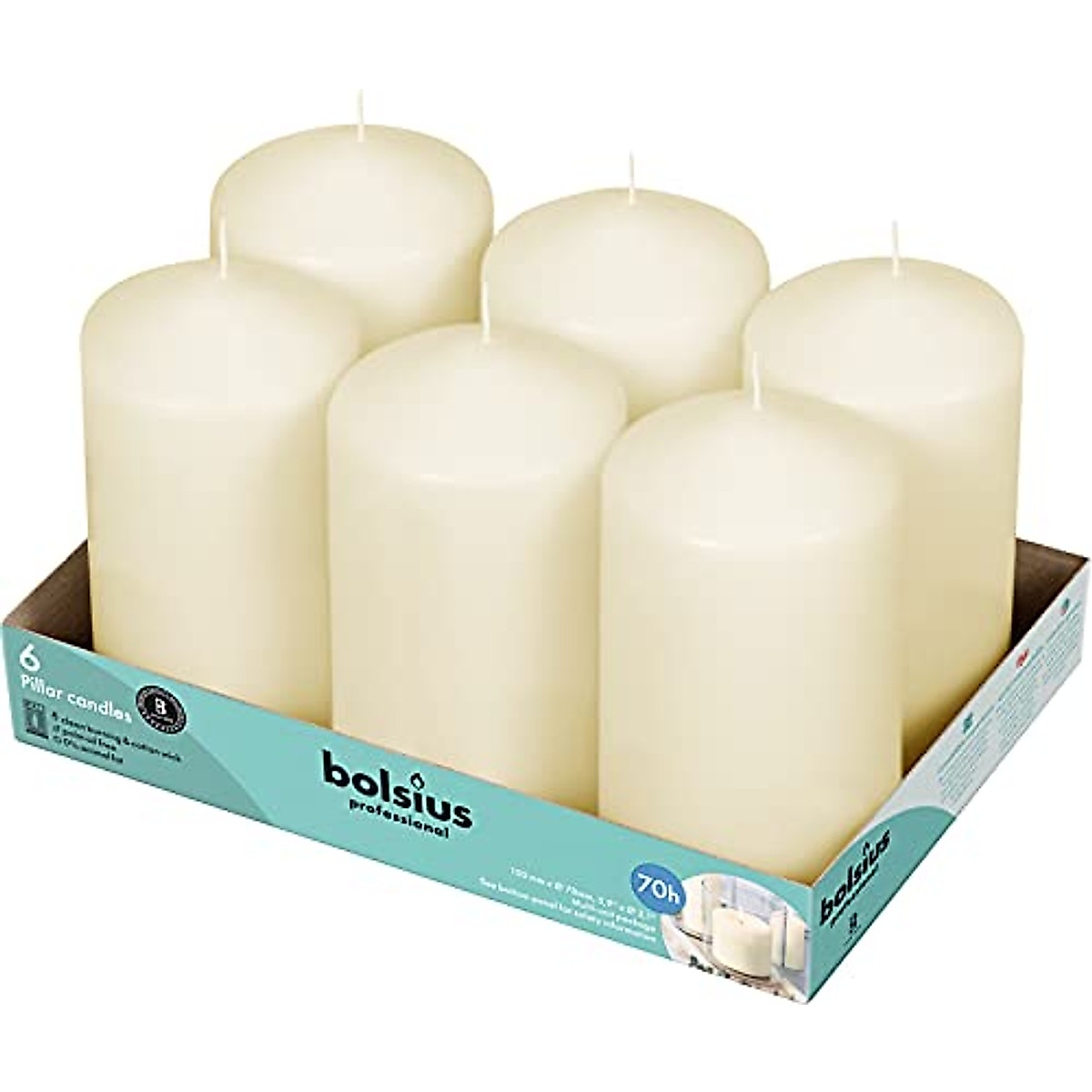 BOLSIUS Set of 6 Ivory Pillar Candles - 3x6 inch Unscented Candle Set - Dripless Clean Burning Smokeless Dinner Candle - Perfect for Wedding Candles, Parties and Special Occasions