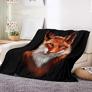 Fox Blanket Decor Soft Plush Sherpa Warm Animal Flowers Fleece Blankets Living Room Breathable Lightweight Throw for Kids Girls Boys Adult (100x130cm(40"x50"))